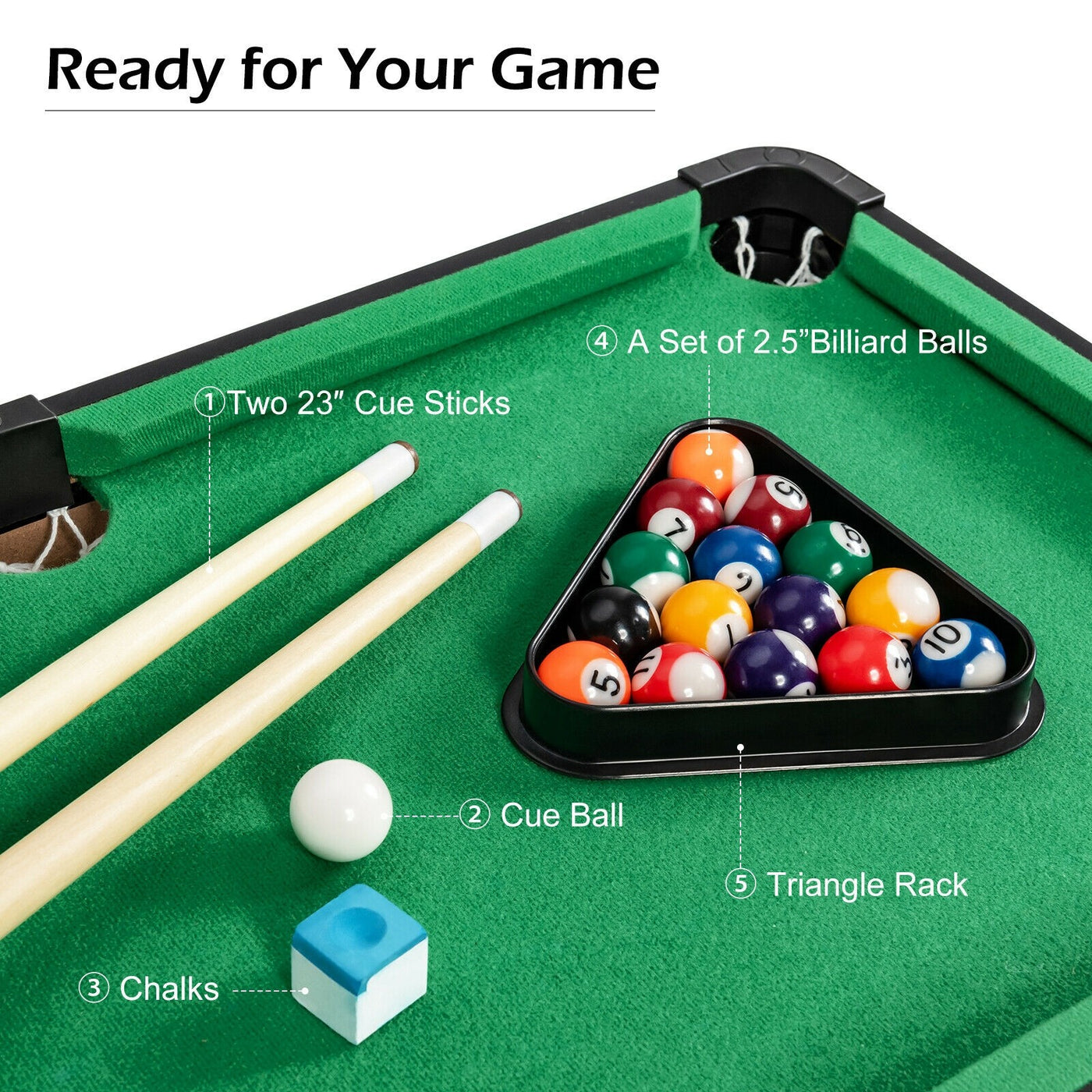 24” Mini Tabletop Pool Table Set Indoor Billiards Table with Accessori ...