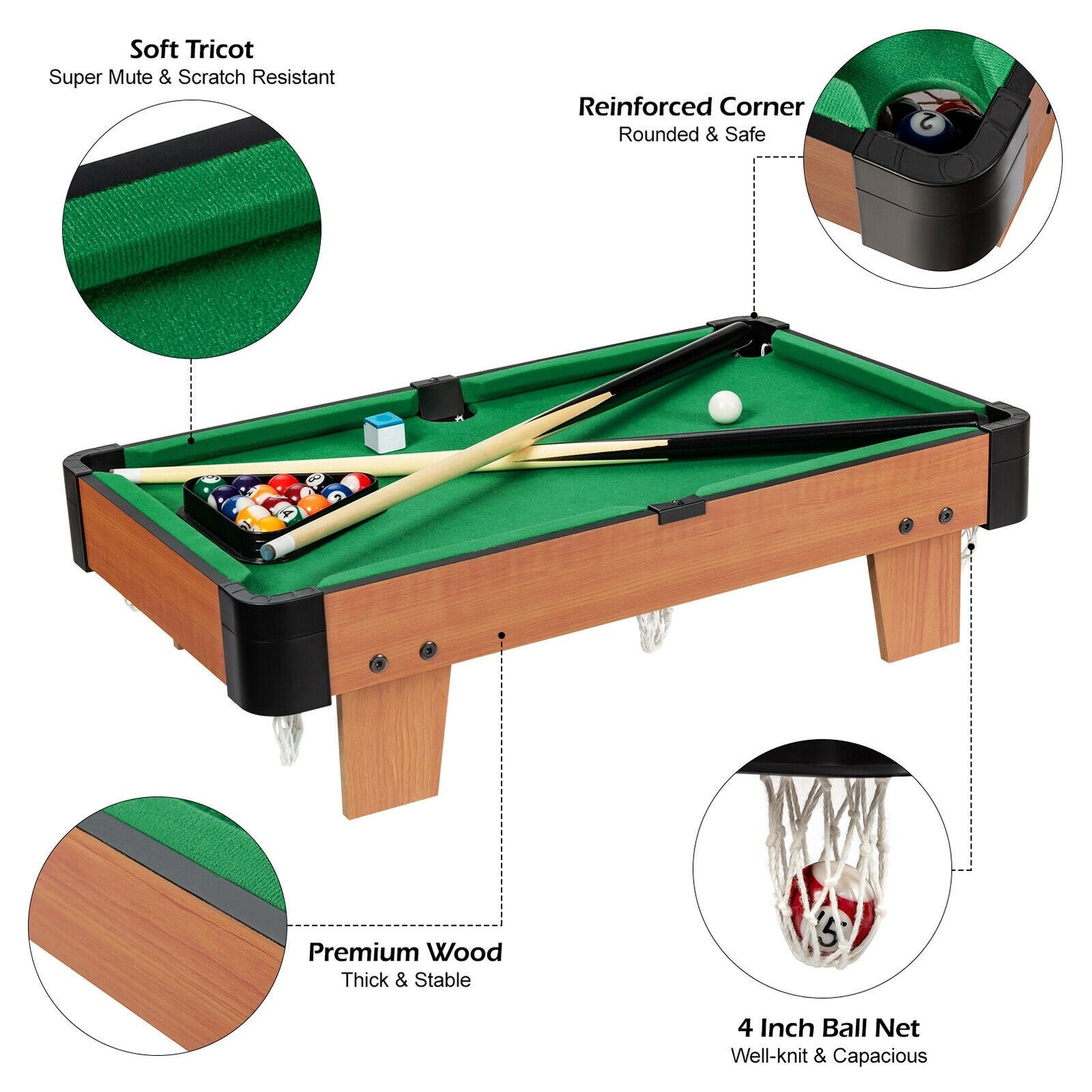 24” Mini Tabletop Pool Table Set Indoor Billiards Table with Accessori ...